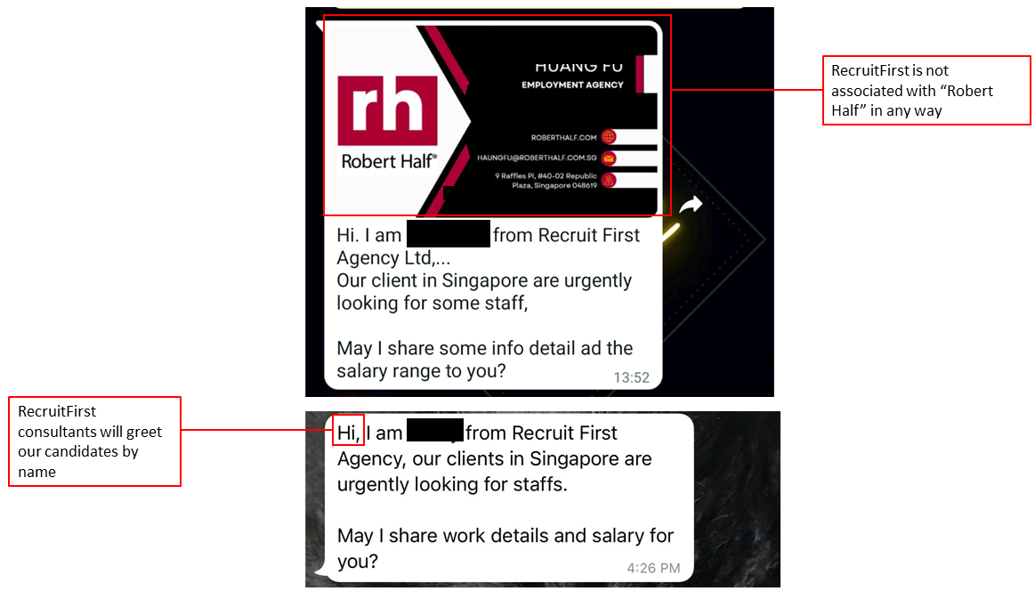 Important Notice: Scam Message Alert - RecruitFirst